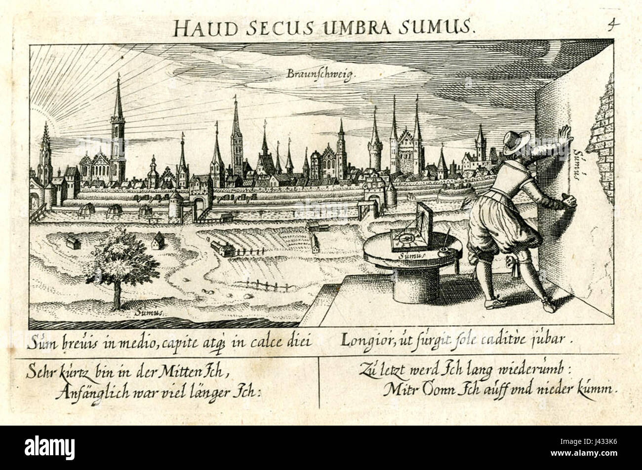 The phrase 'Haud secus umbra sumus' means 'We are not unlike shadows ...