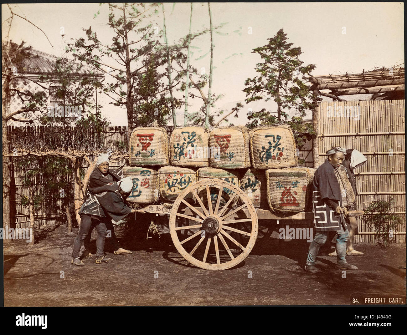 Kusakabe Kimbei's photograph, titled 'Freight Cart,' showcases a ...