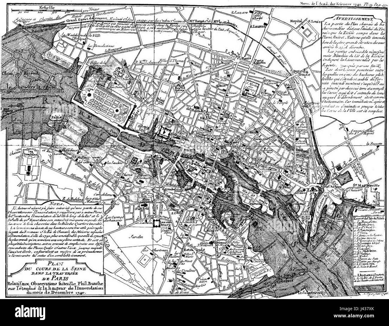 This map depicts the 1740 flood of Paris, one of the significant ...