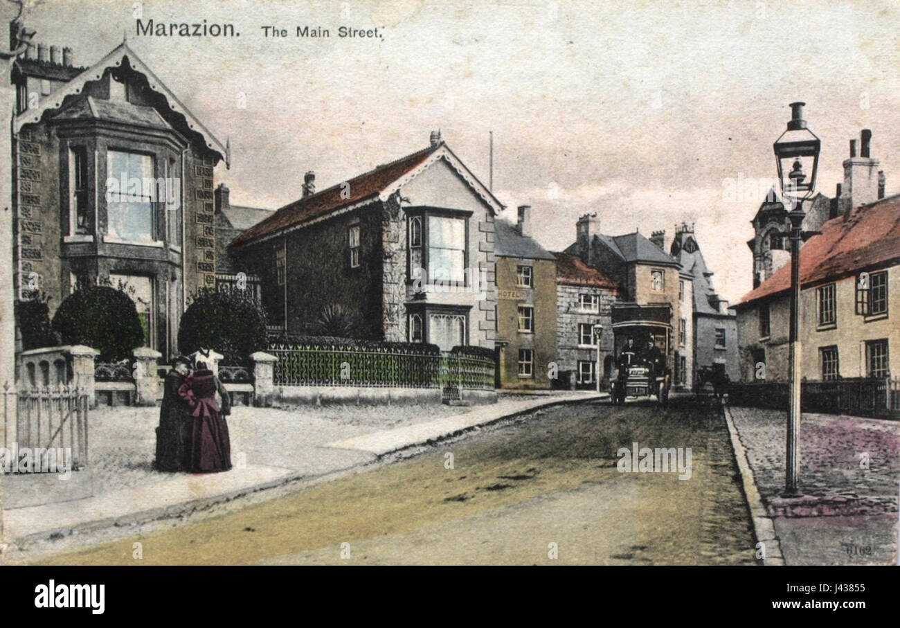 Marazion, a historic town in Cornwall, England, features a main street ...