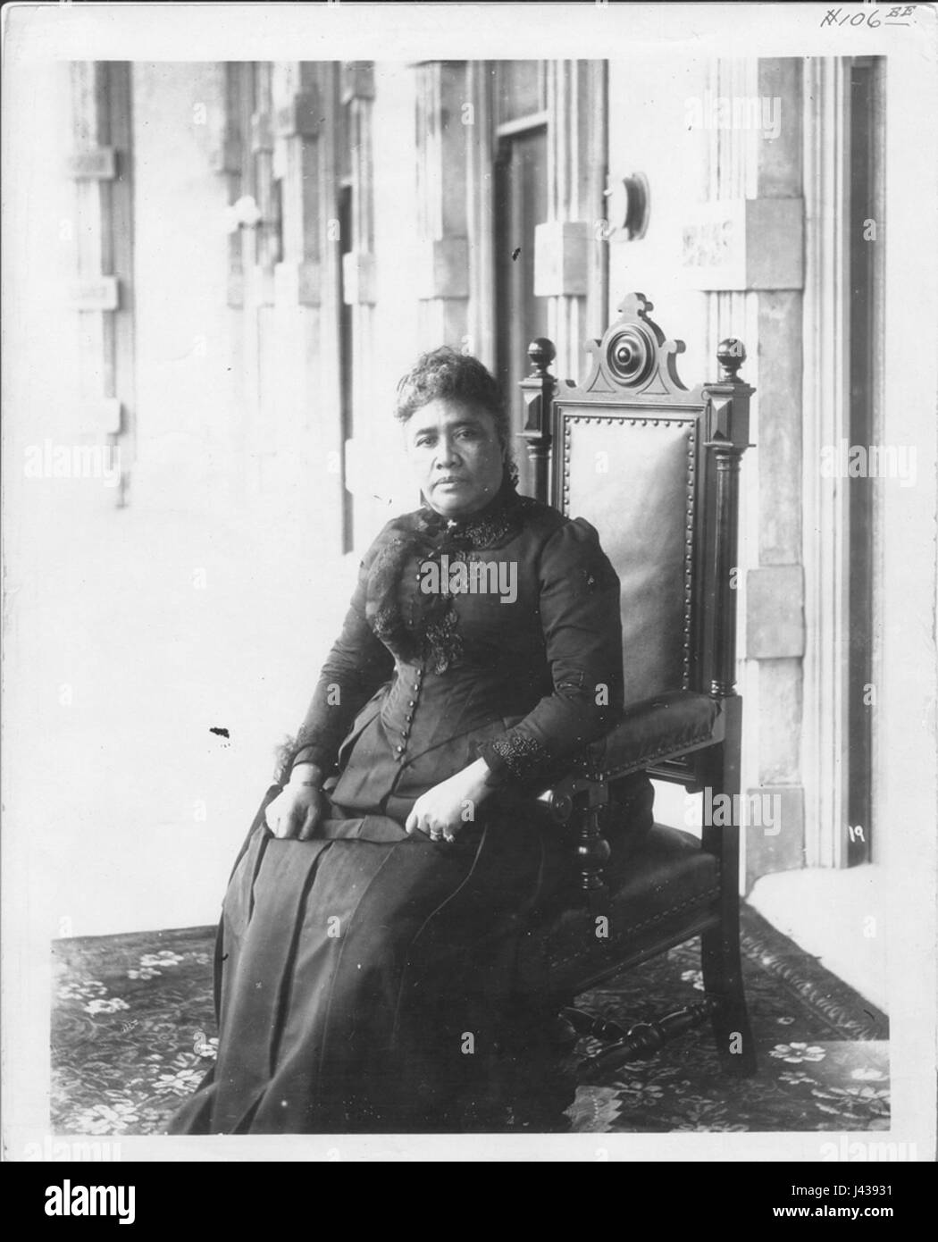 The image depicts Queen Liliuokalani of Hawaii in 1891, capturing a ...