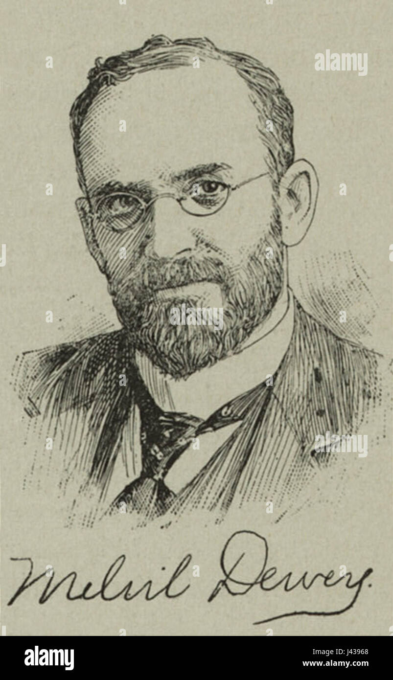 A portrait and signature of Melvil Dewey, the American librarian and ...