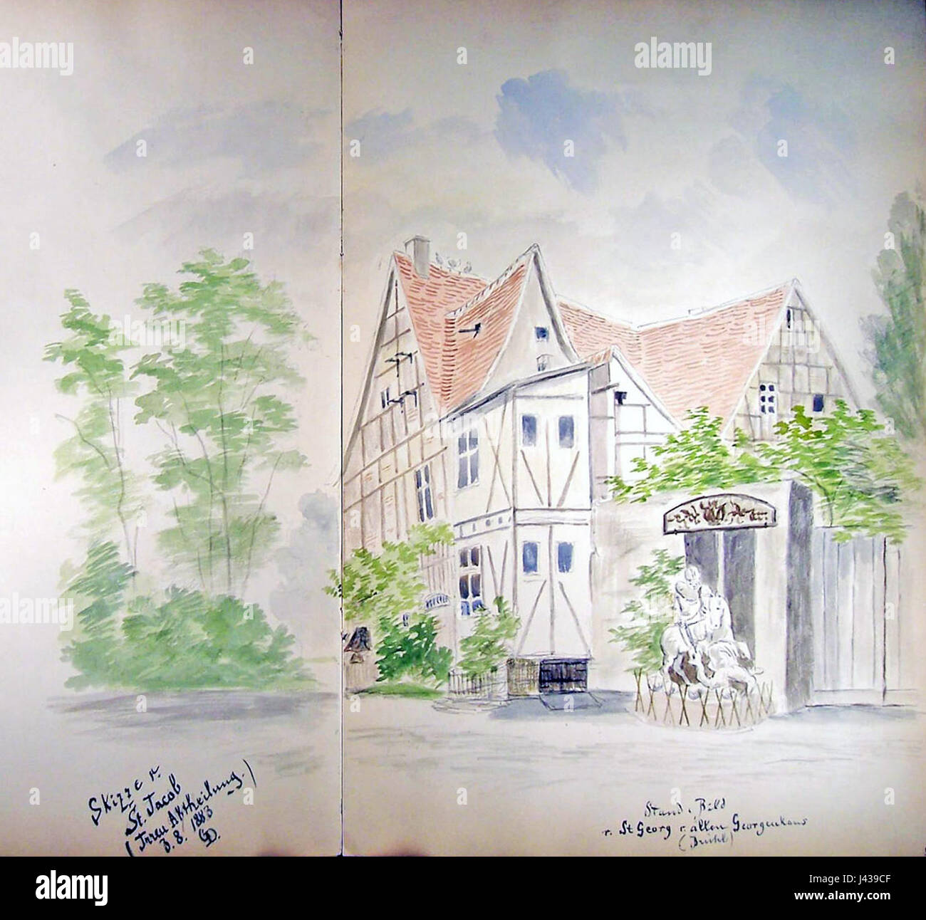 The Standbild des St. Georg (Statue of St. George) in Leipzig is a ...