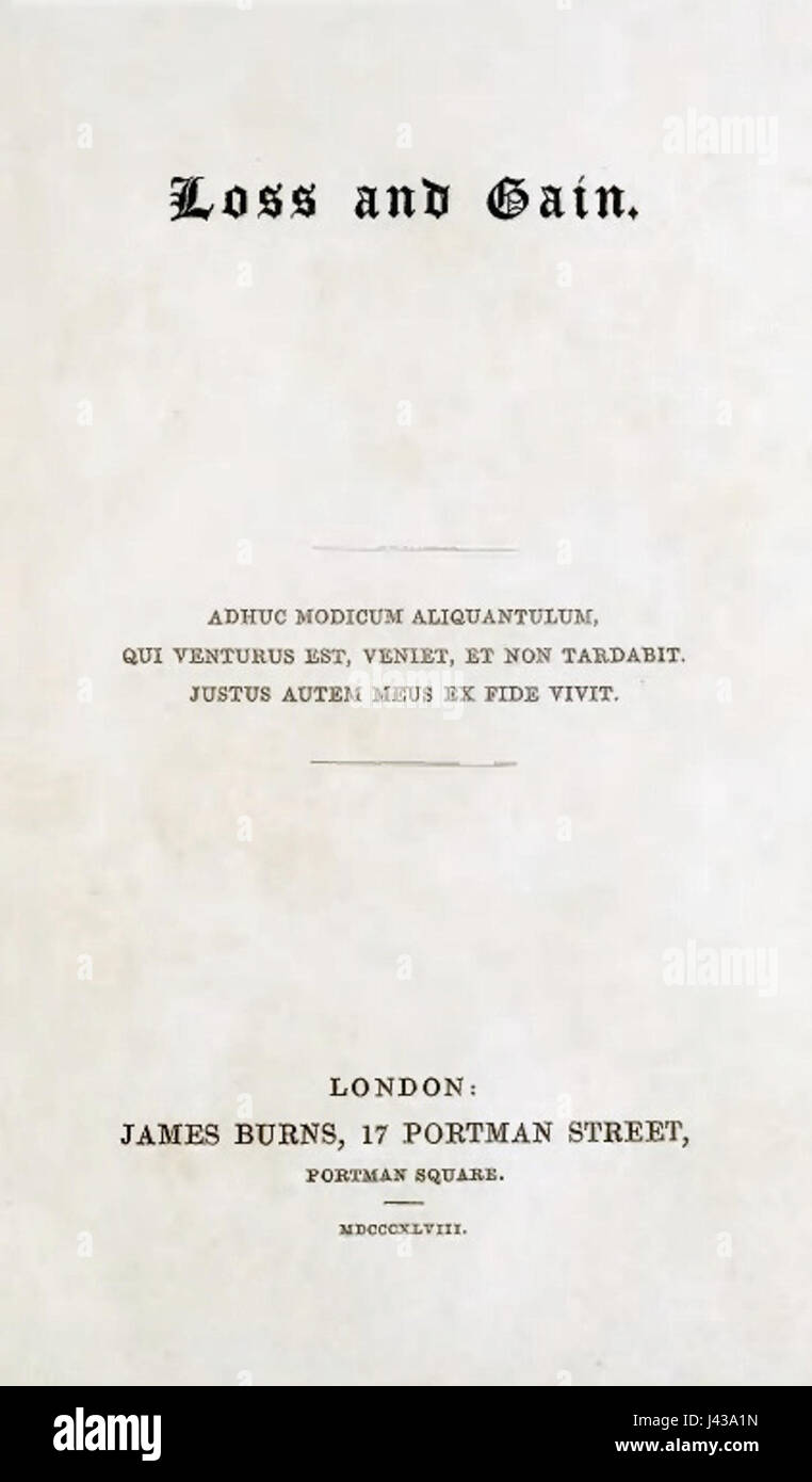 The first edition of the novel *Loss and Gain* by John Henry Newman ...