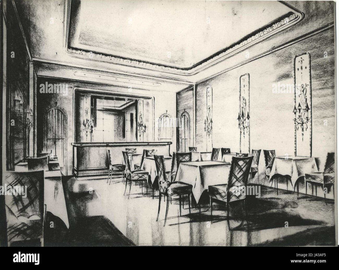 This refers to a sketch or design by Lippert, depicting a dining hall ...