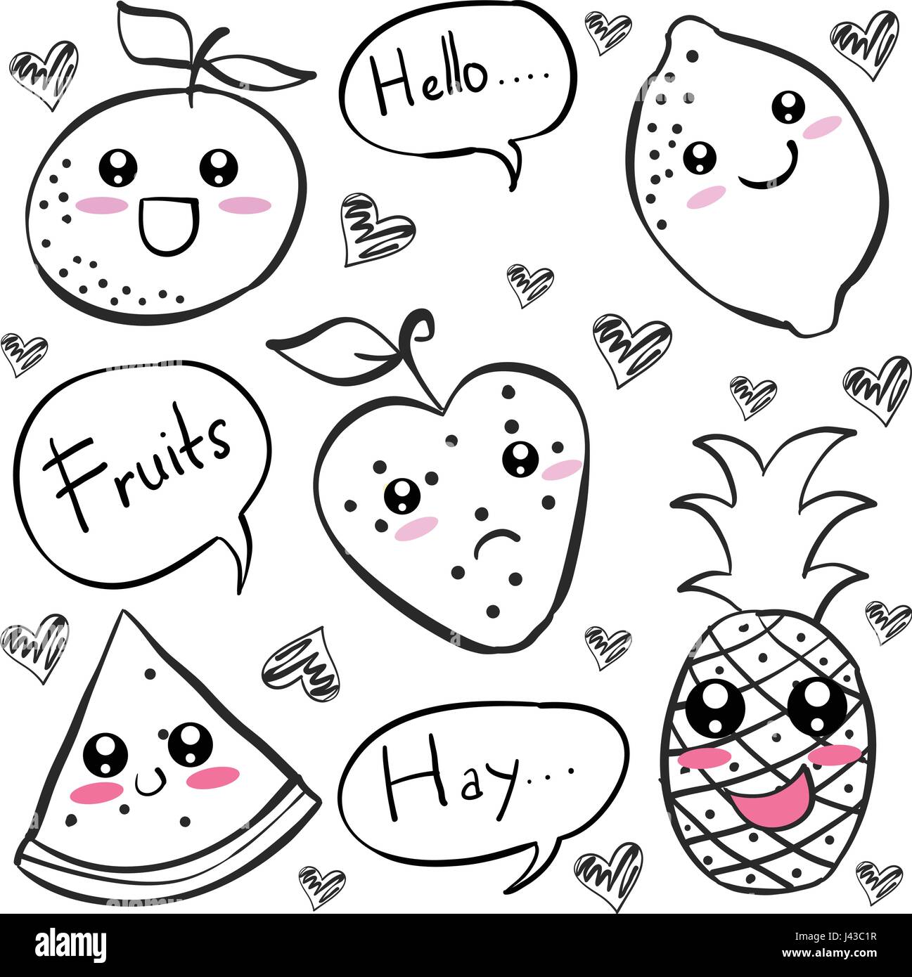 Doodle of fruit black white Stock Vector Image & Art - Alamy