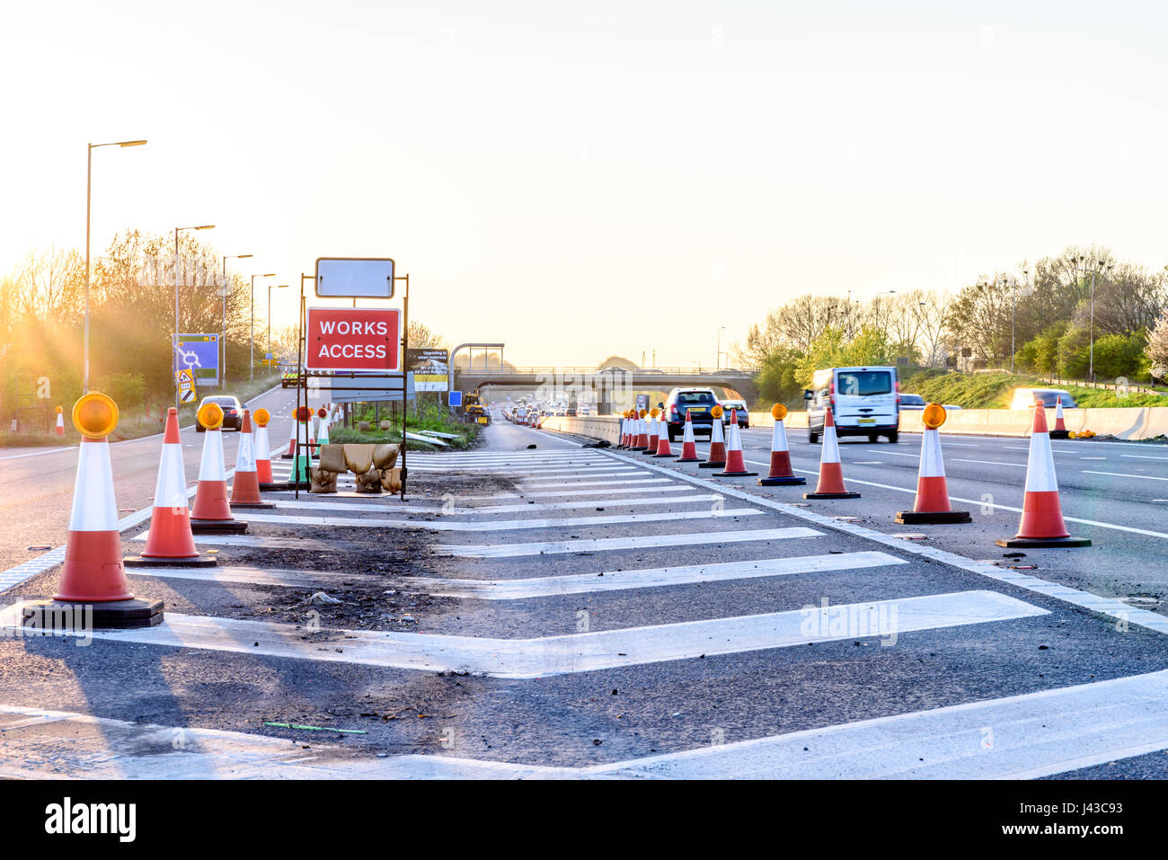 Works Access Only Sign on UK Motorway Evening Stock Photo - Alamy