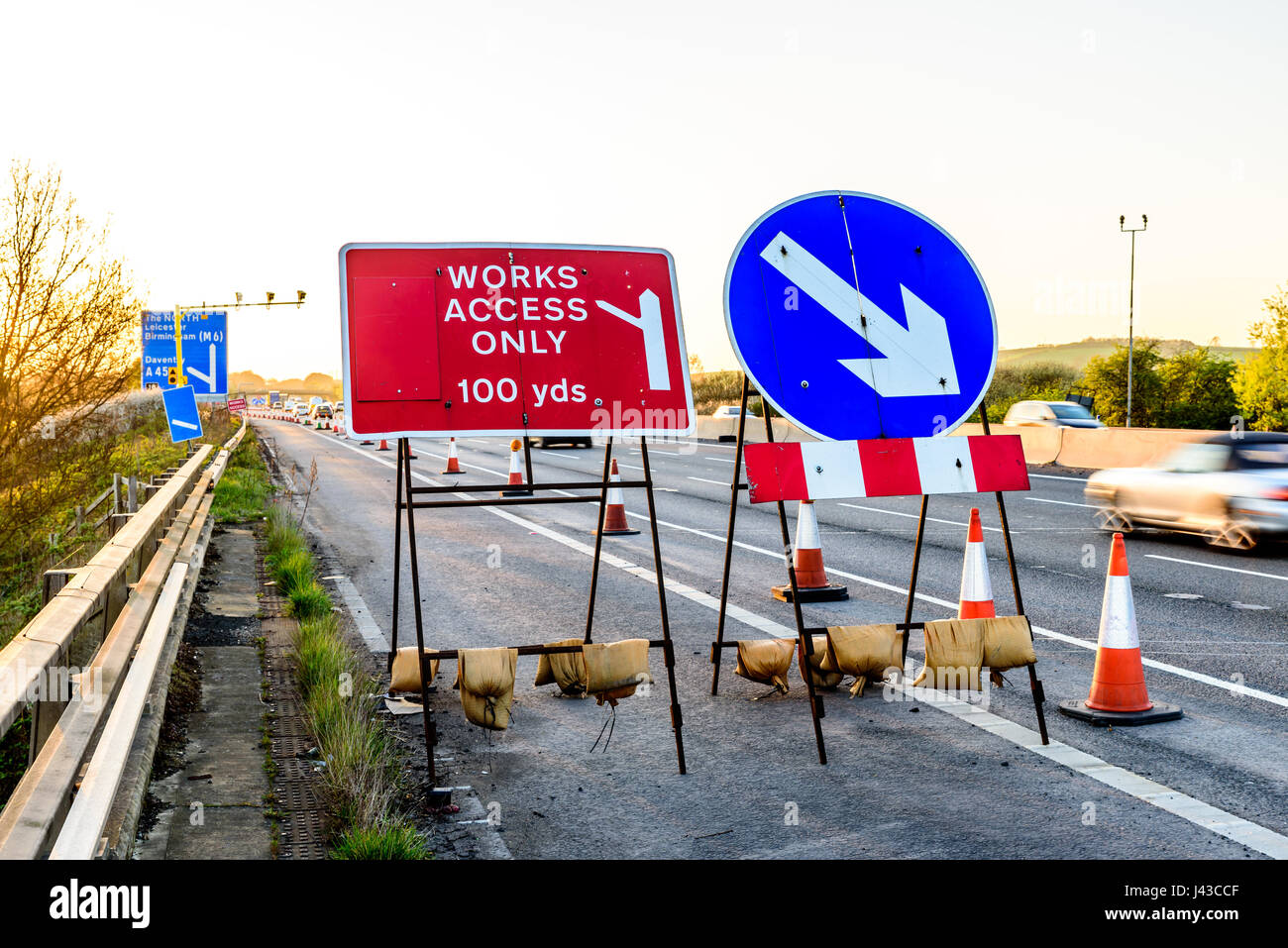 Works Access Only Sign on UK Motorway Evening Stock Photo - Alamy