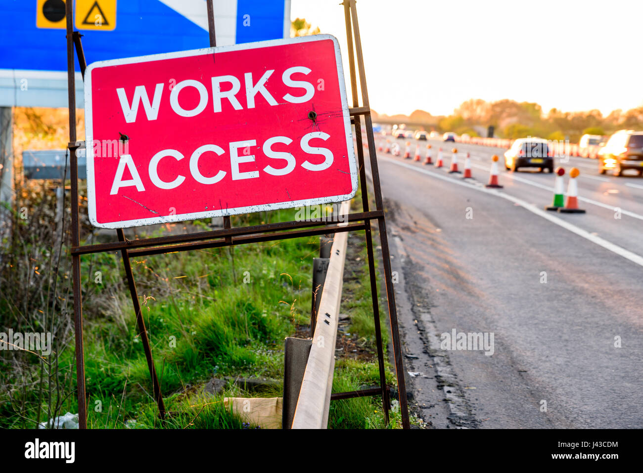 Works Access Only Sign on UK Motorway Evening Stock Photo - Alamy