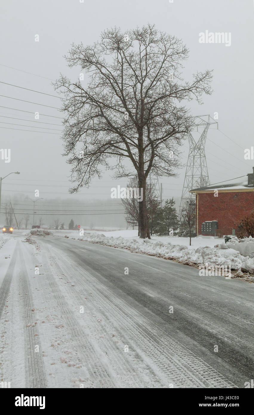 Snowy country lane on an overcast winter day season, winter, cold ...