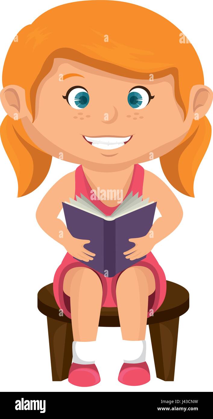 cute little girl reading character Stock Vector Image & Art - Alamy