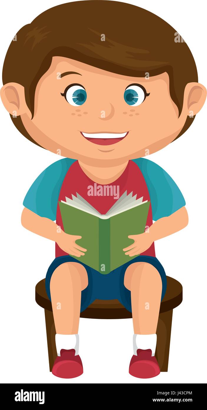 happy little boy reading character Stock Vector Image & Art - Alamy