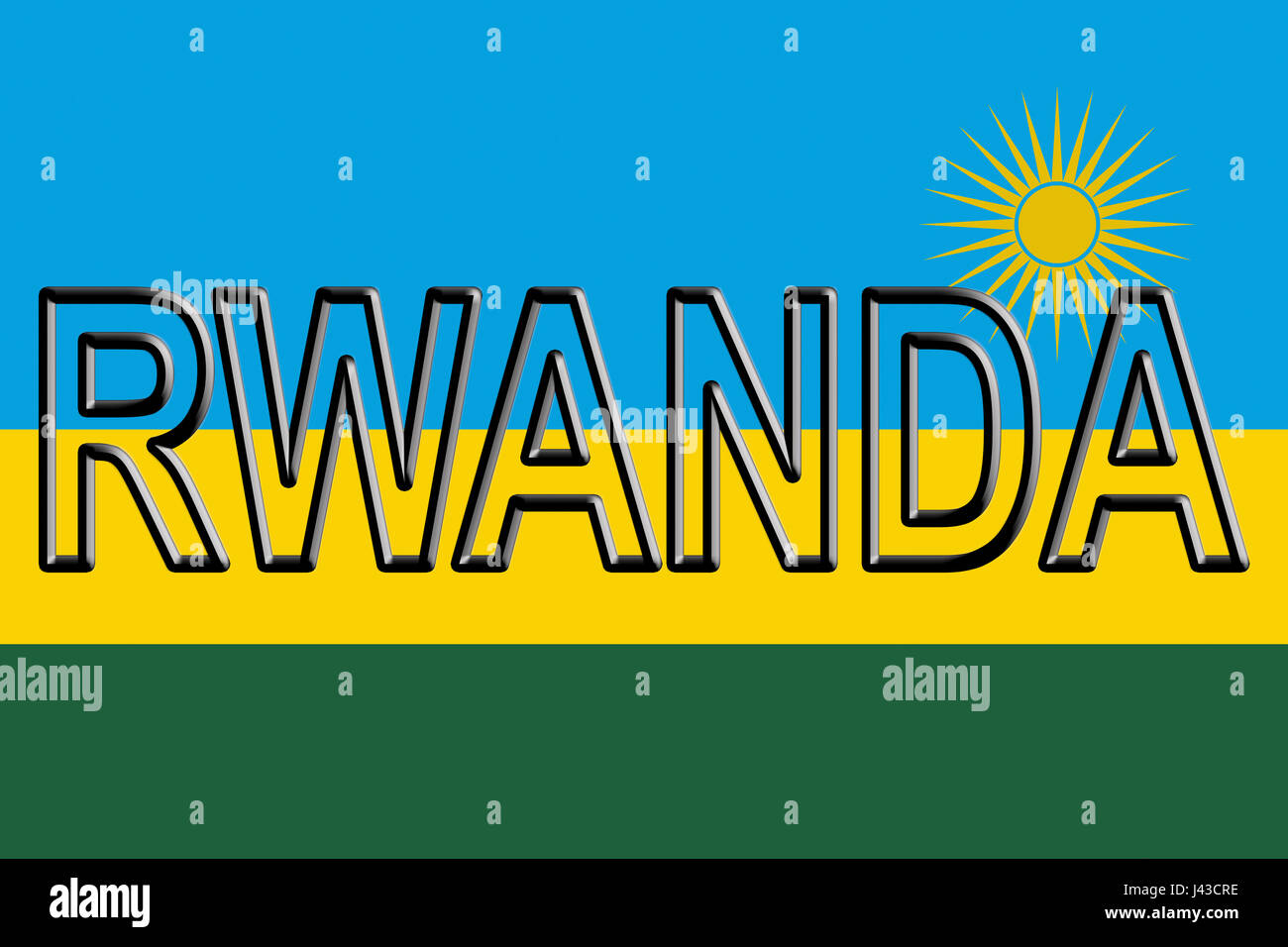 Illustration of the national flag of Rwanda with the country written on ...