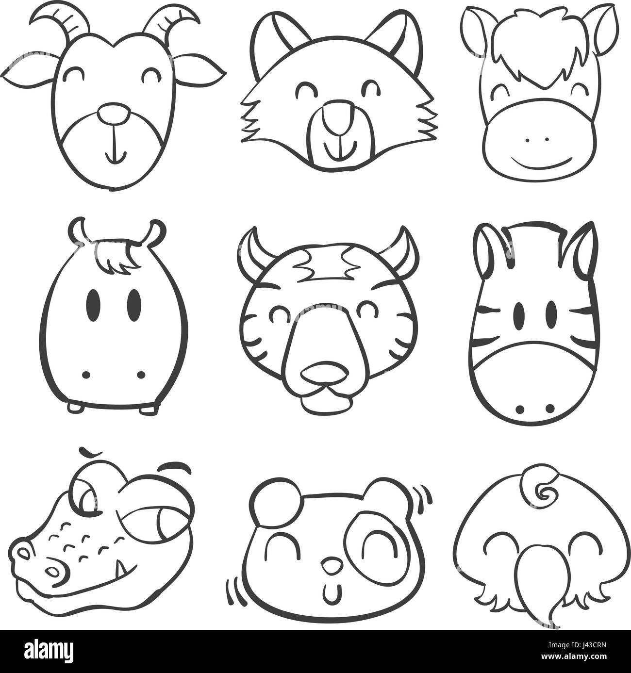 Collection animal head hand draw Stock Vector Image & Art - Alamy