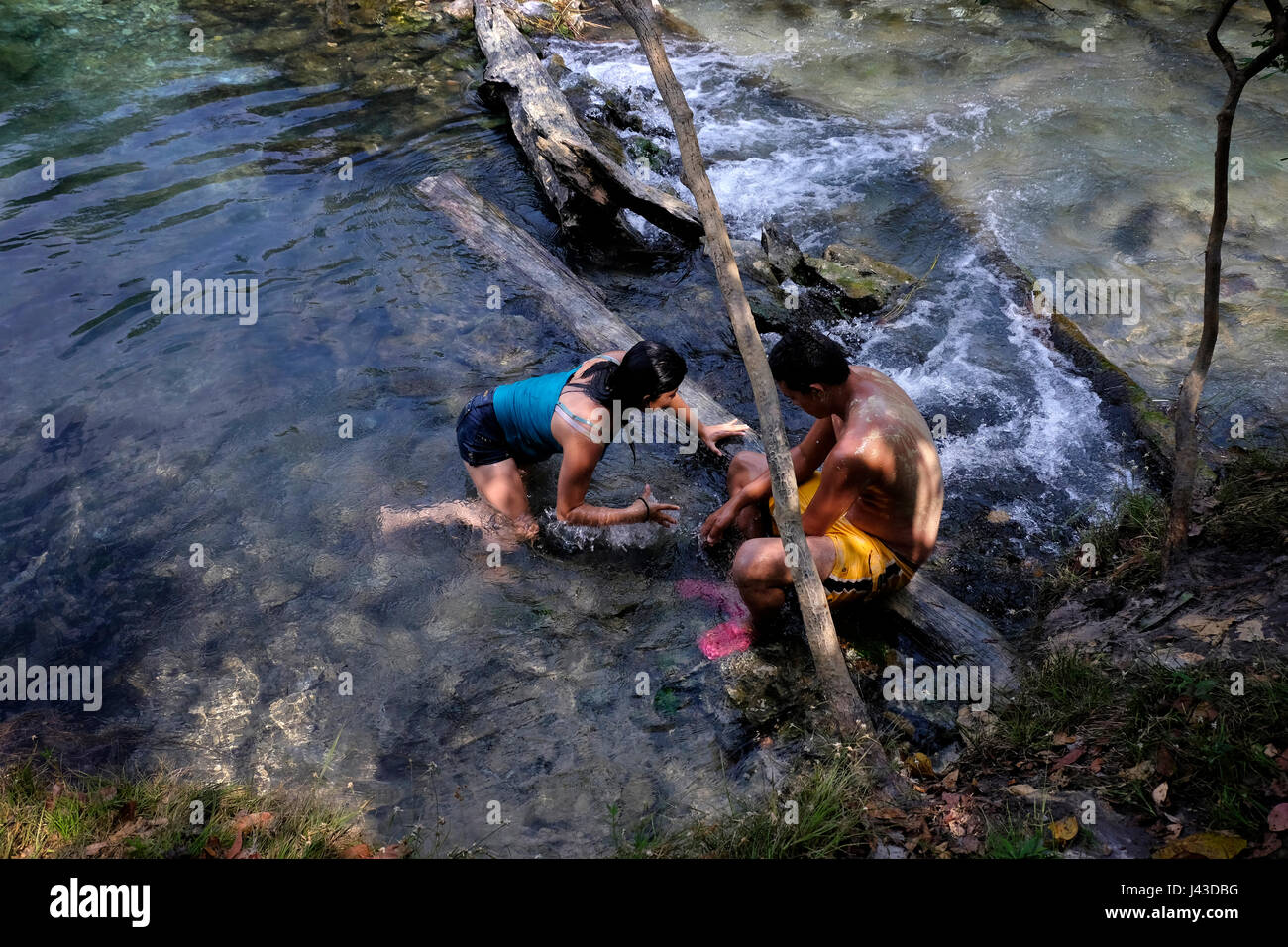 Local youngsters in Rio La Pasion river in Peten department northern ...