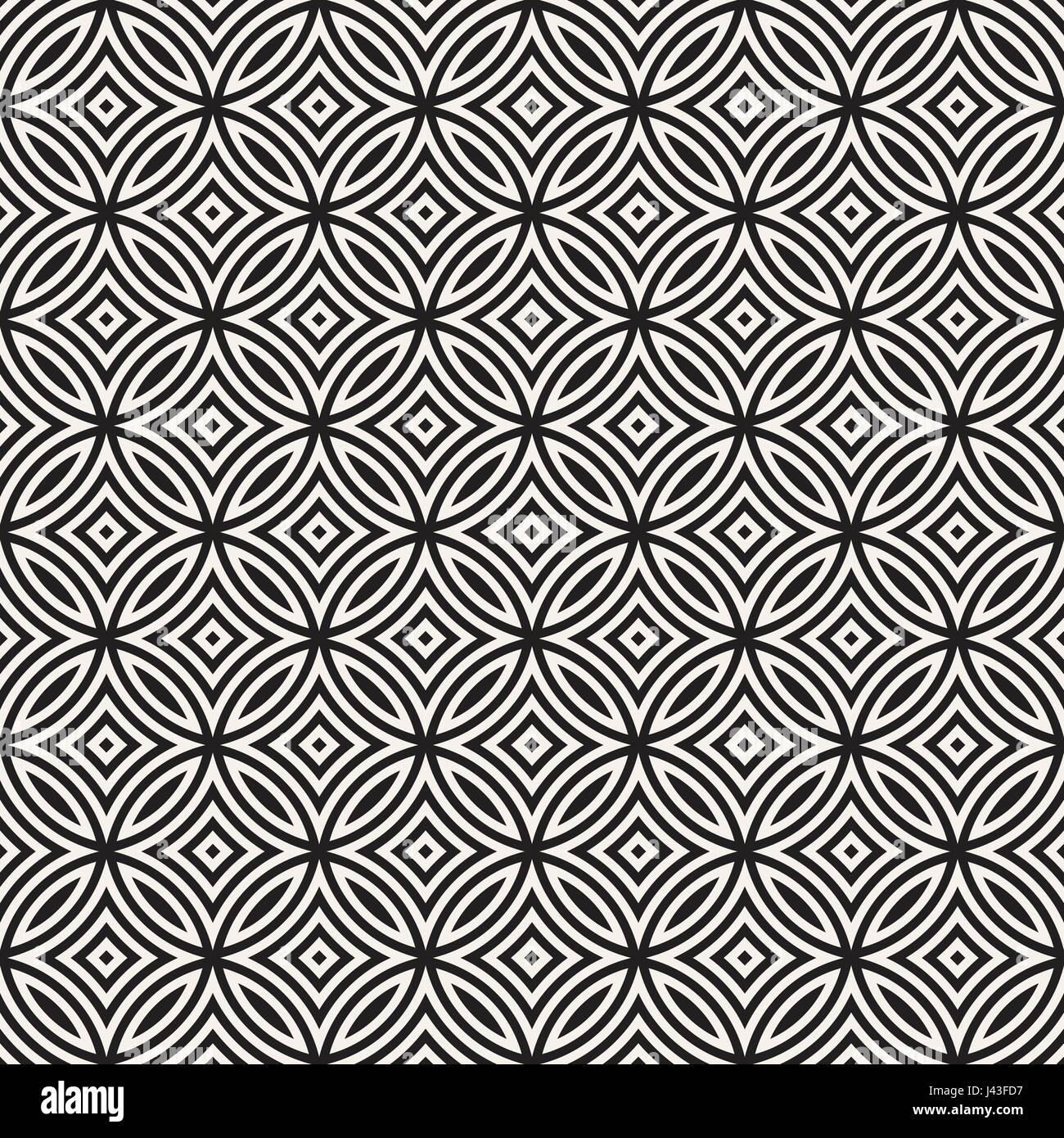 Vector Seamless Black And White Geometric Rounded Lines Pattern ...