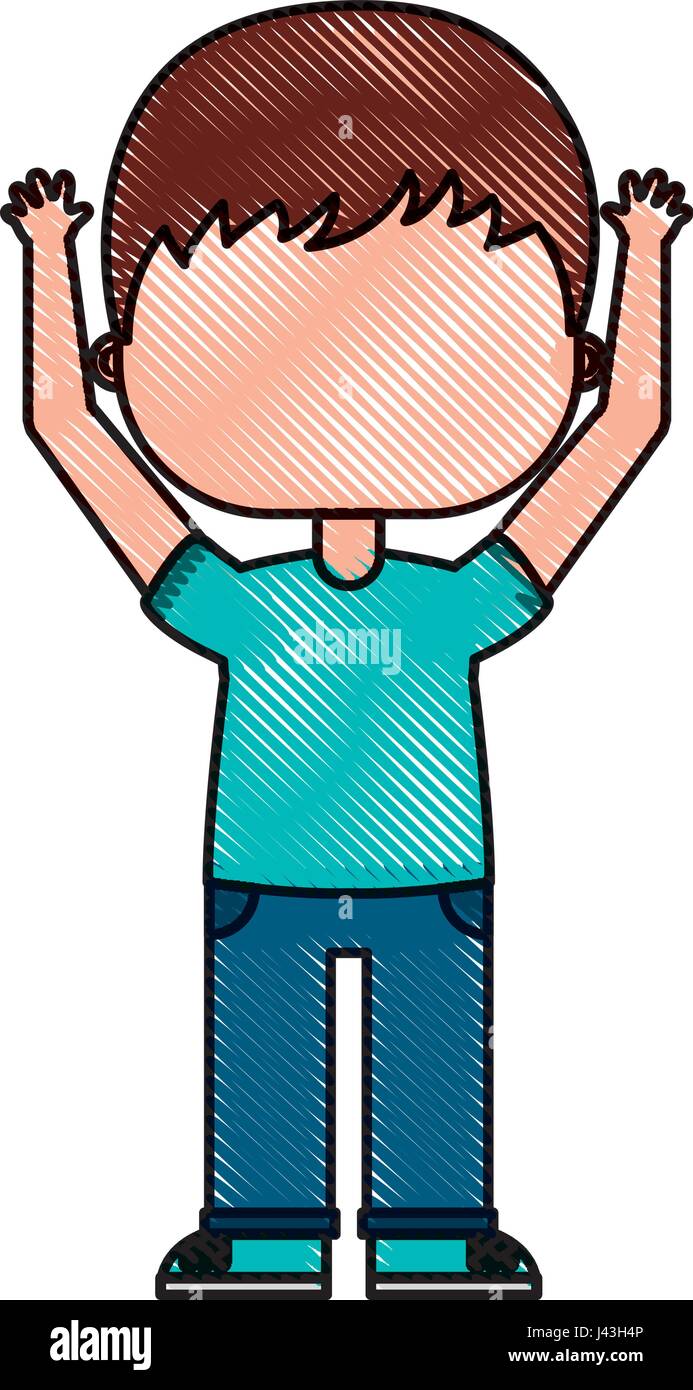 cute little boy with hands up character Stock Vector Image & Art - Alamy
