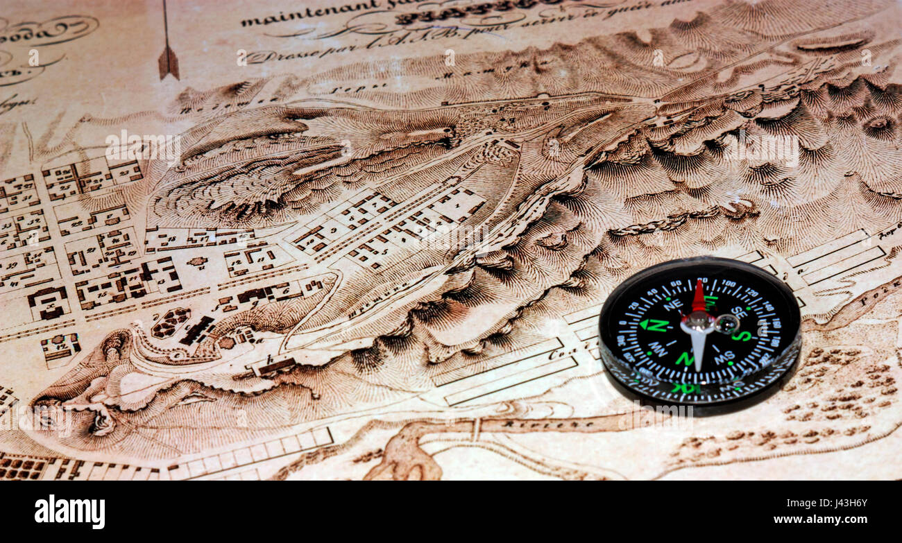 Old Pyatigorsk map with compass Stock Photo - Alamy
