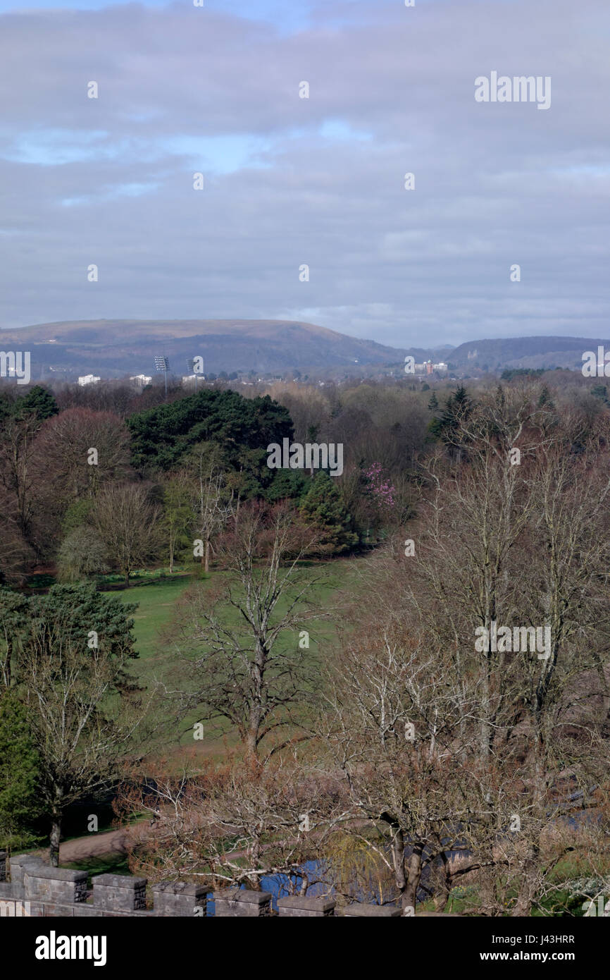 View looking across Bute Park towards the Garth Mountain from Cardiff ...