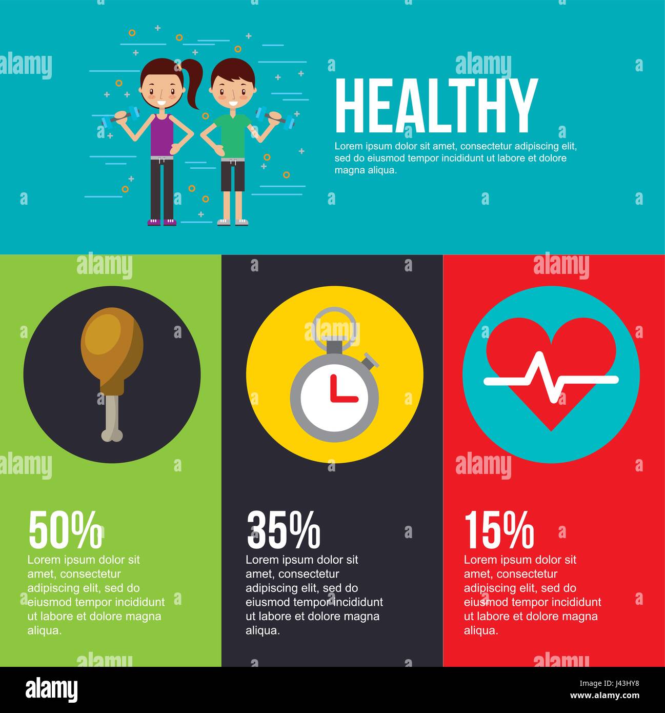 healthy lettering infographic with related icons Stock Vector Image ...