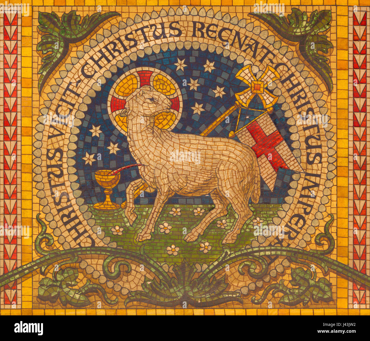 TURIN, ITALY - MARCH 15, 2017: The mosaic of Lamb of God on the altar ...