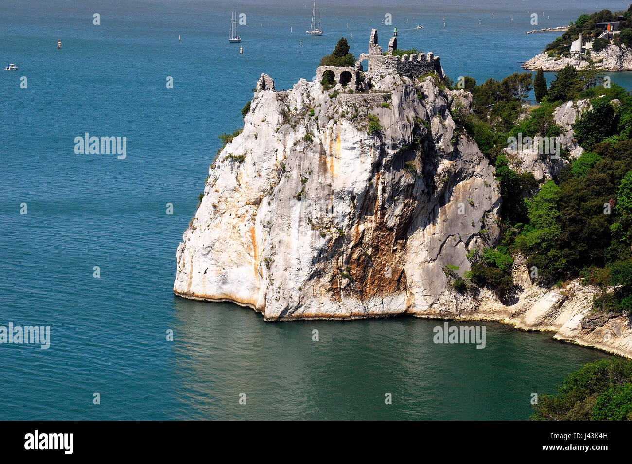 The remains of the old castle of Duino near Trieste. The first fortified nucleus of the Duino ...