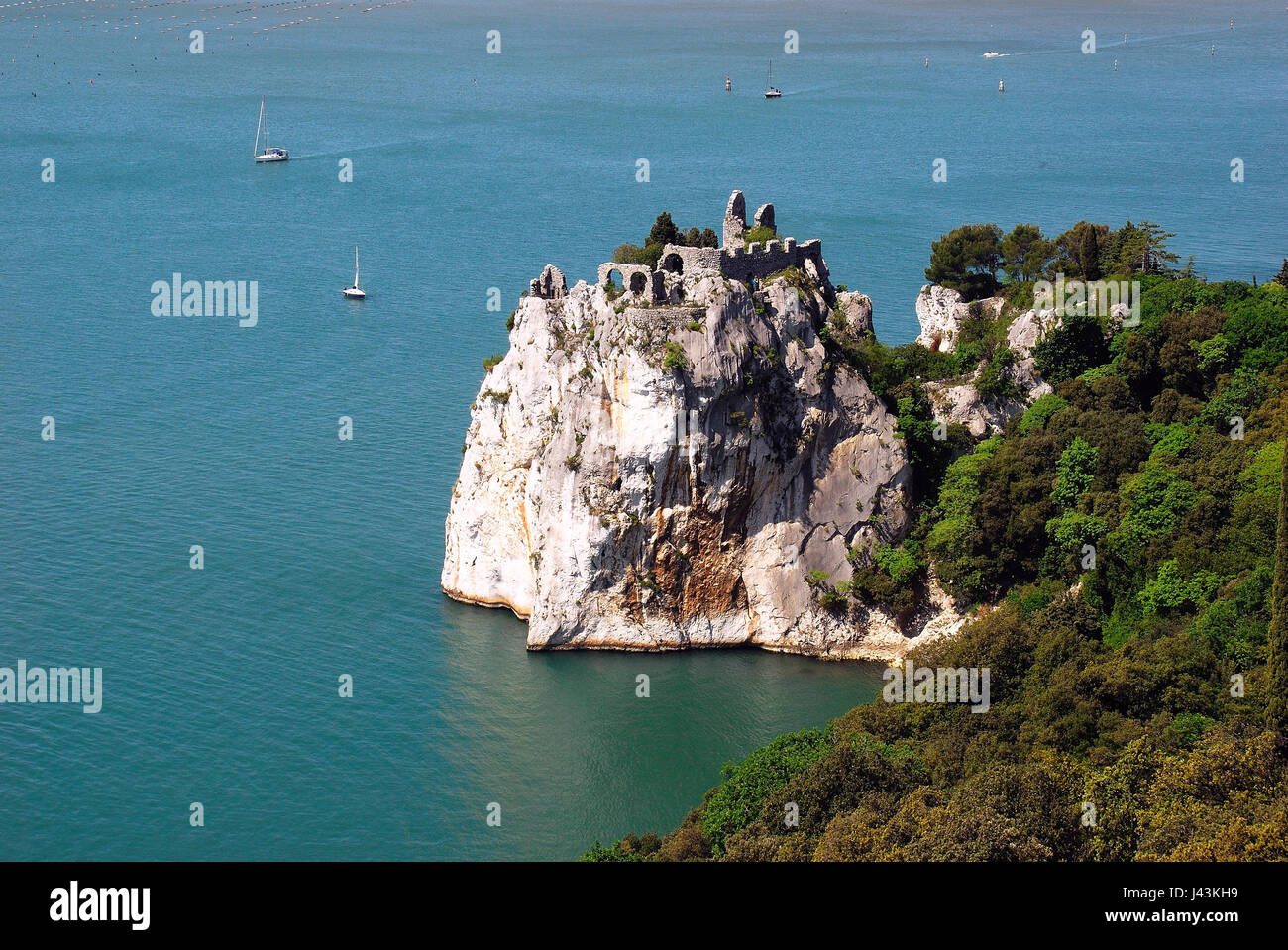The remains of the old castle of Duino near Trieste. The first fortified nucleus of the Duino ...