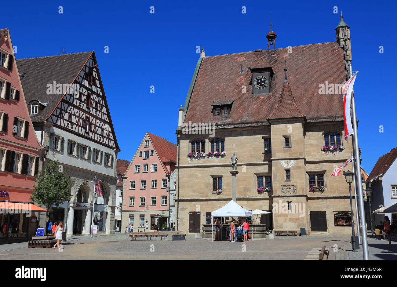 townhall and houses in the town center, Weissenburg in Bayern, a town ...