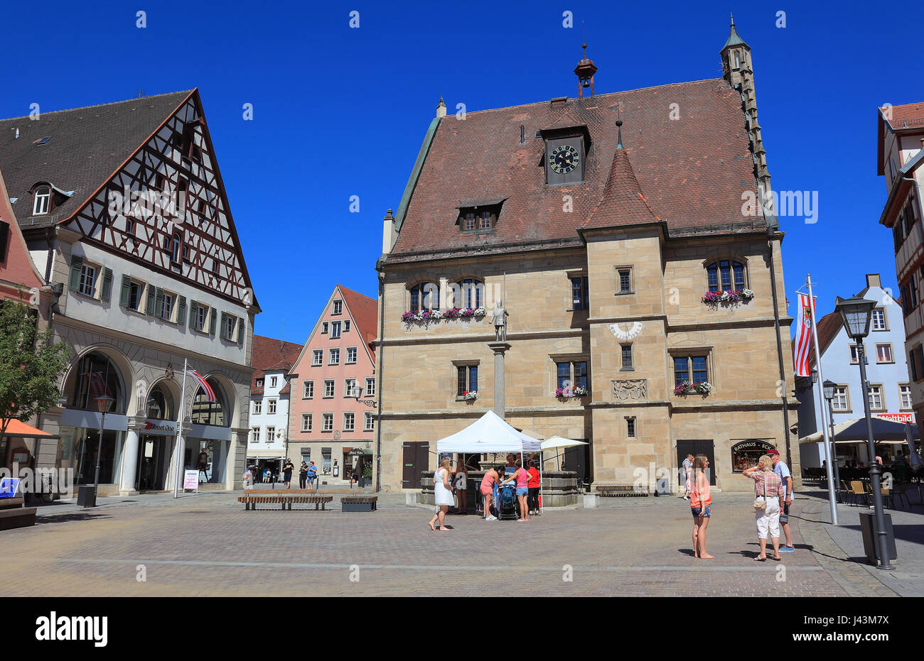 townhall and houses in the town center, Weissenburg in Bayern, a town ...
