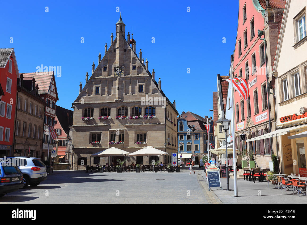 townhall and houses in the town center, Weissenburg in Bayern, a town ...