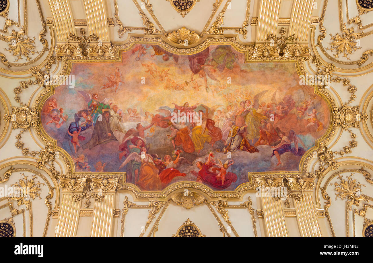 TURIN, ITALY - MARCH 14, 2017: The baroque ceiling fresco of Assumption ...