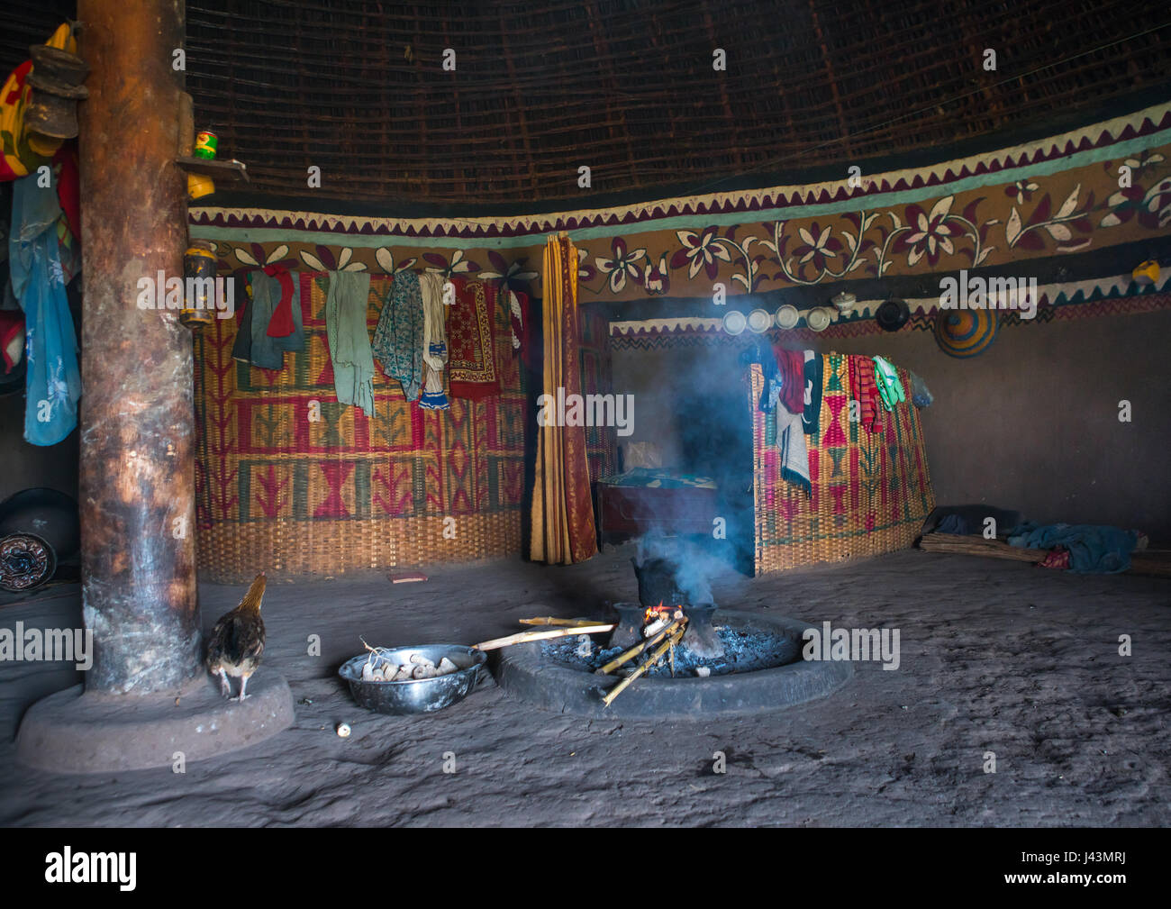 Inside a traditional decorated house, Kembata, Alaba Kuito, Ethiopia ...