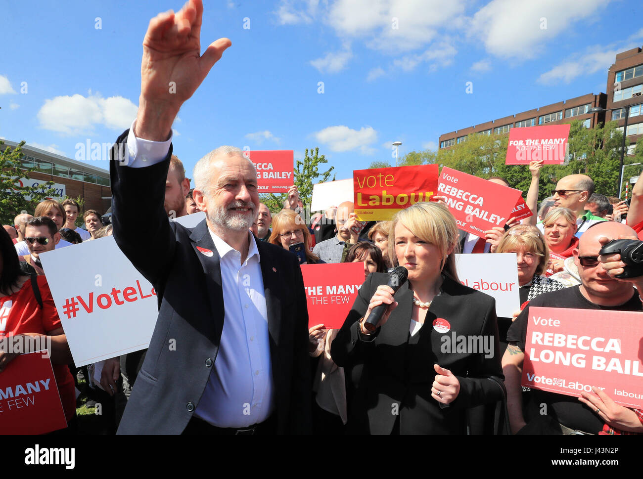Labour leader Jeremy Corbyn with local candidate Rebecca Long-Bailey ...