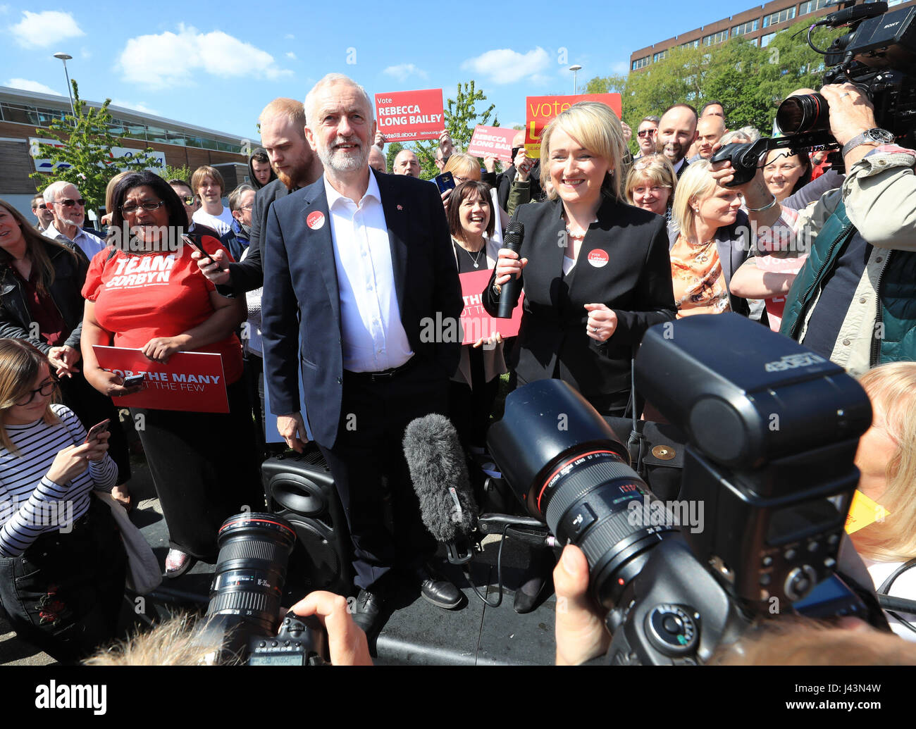 Labour leader Jeremy Corbyn with local candidate Rebecca Long-Bailey ...