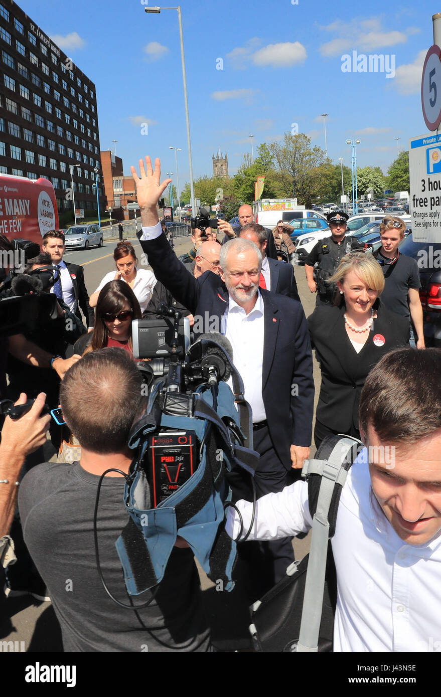 Labour leader Jeremy Corbyn with local candidate Rebecca Long-Bailey ...