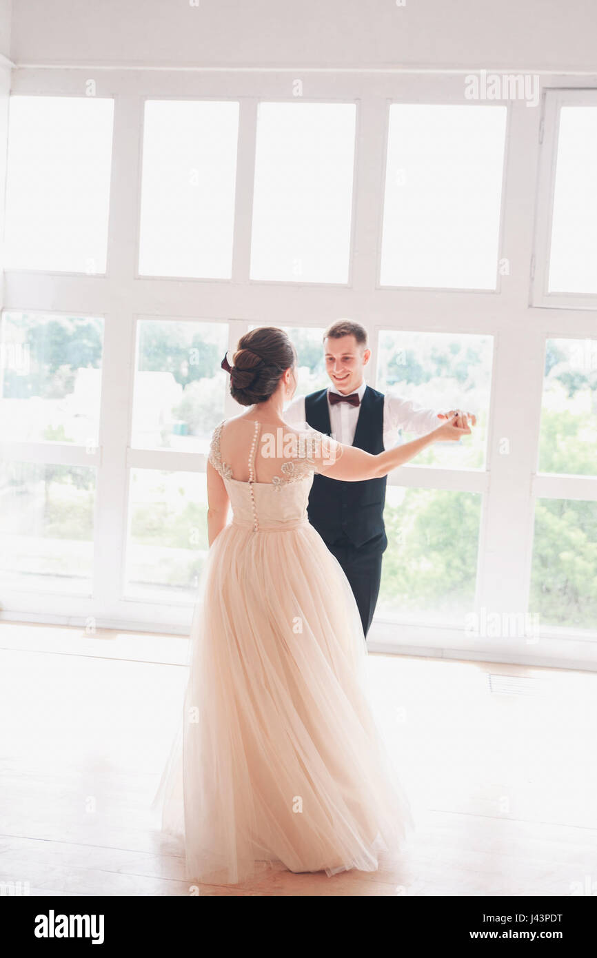 first wedding dance.wedding couple dances on the studio. Wedding day ...