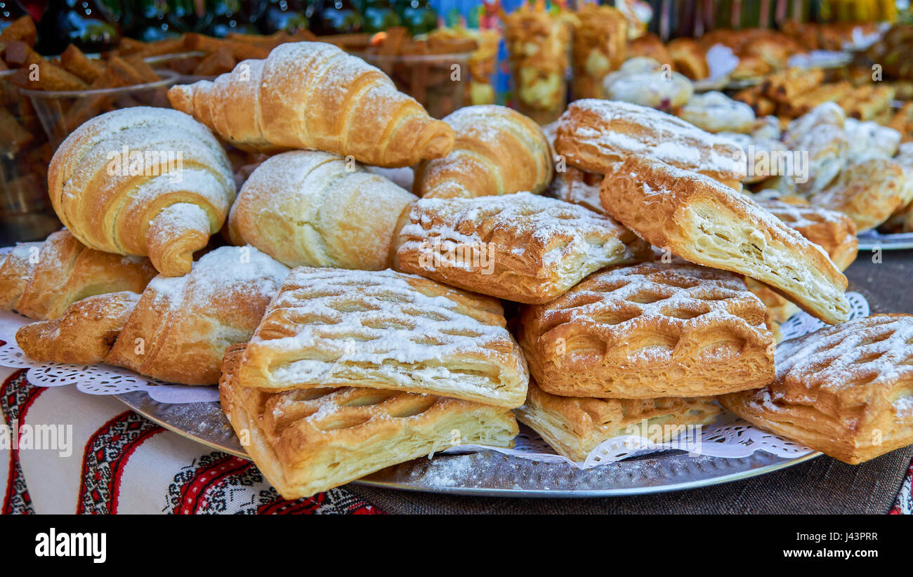 Puff pastry with stuffing and croissants Stock Photo - Alamy