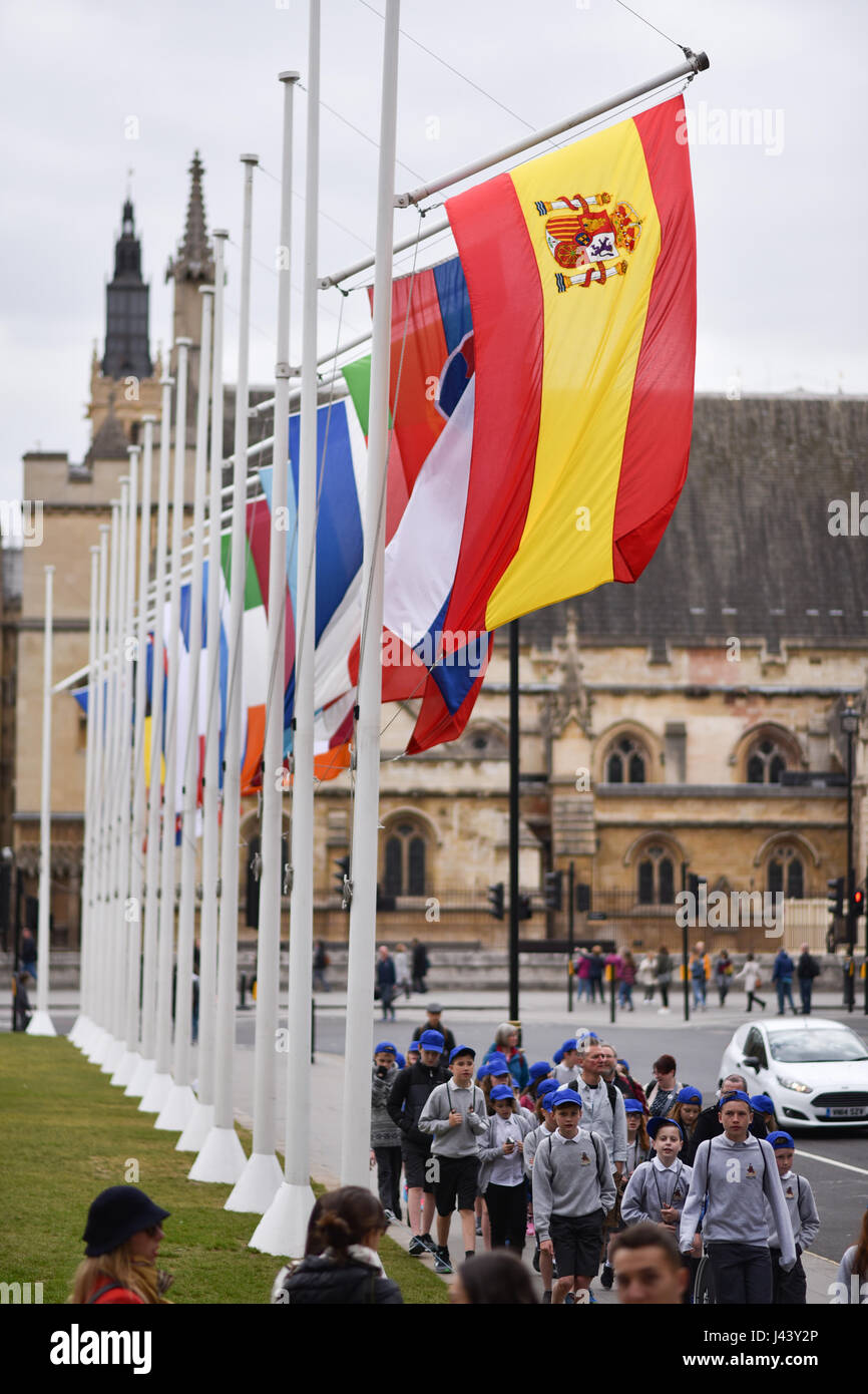 Parliament Square, London, UK. 9th May, 2017. European national flags ...