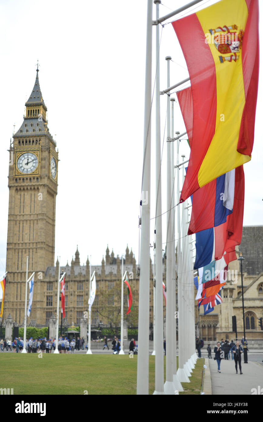 Parliament Square, London, UK. 9th May, 2017. European national flags ...
