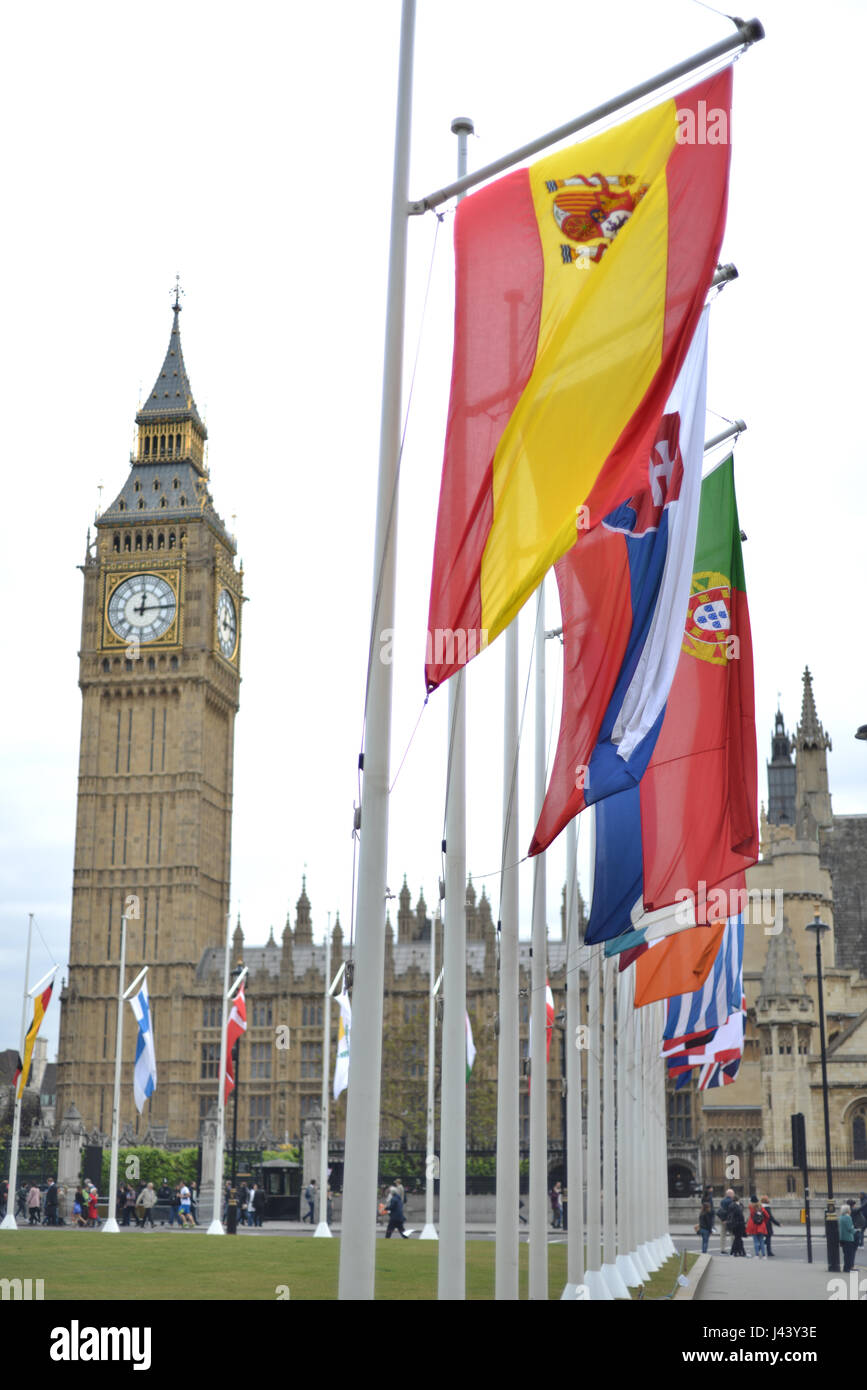 Parliament Square, London, UK. 9th May, 2017. European national flags ...