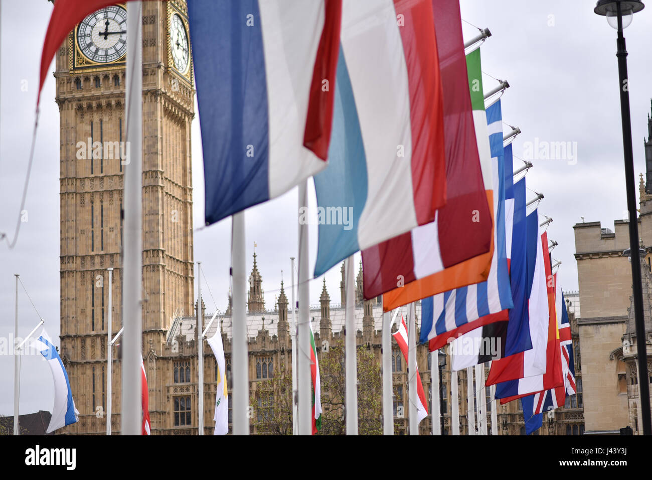 Parliament Square, London, UK. 9th May, 2017. European national flags ...