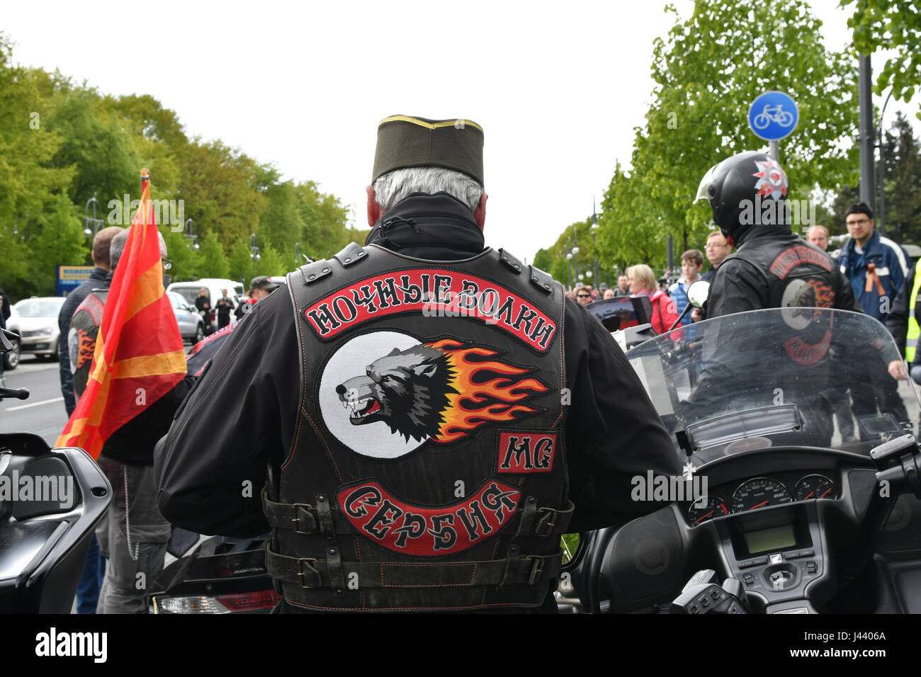 Berlin, Germany. 9th May, 2017. Members of the Russian motorcycle club ...