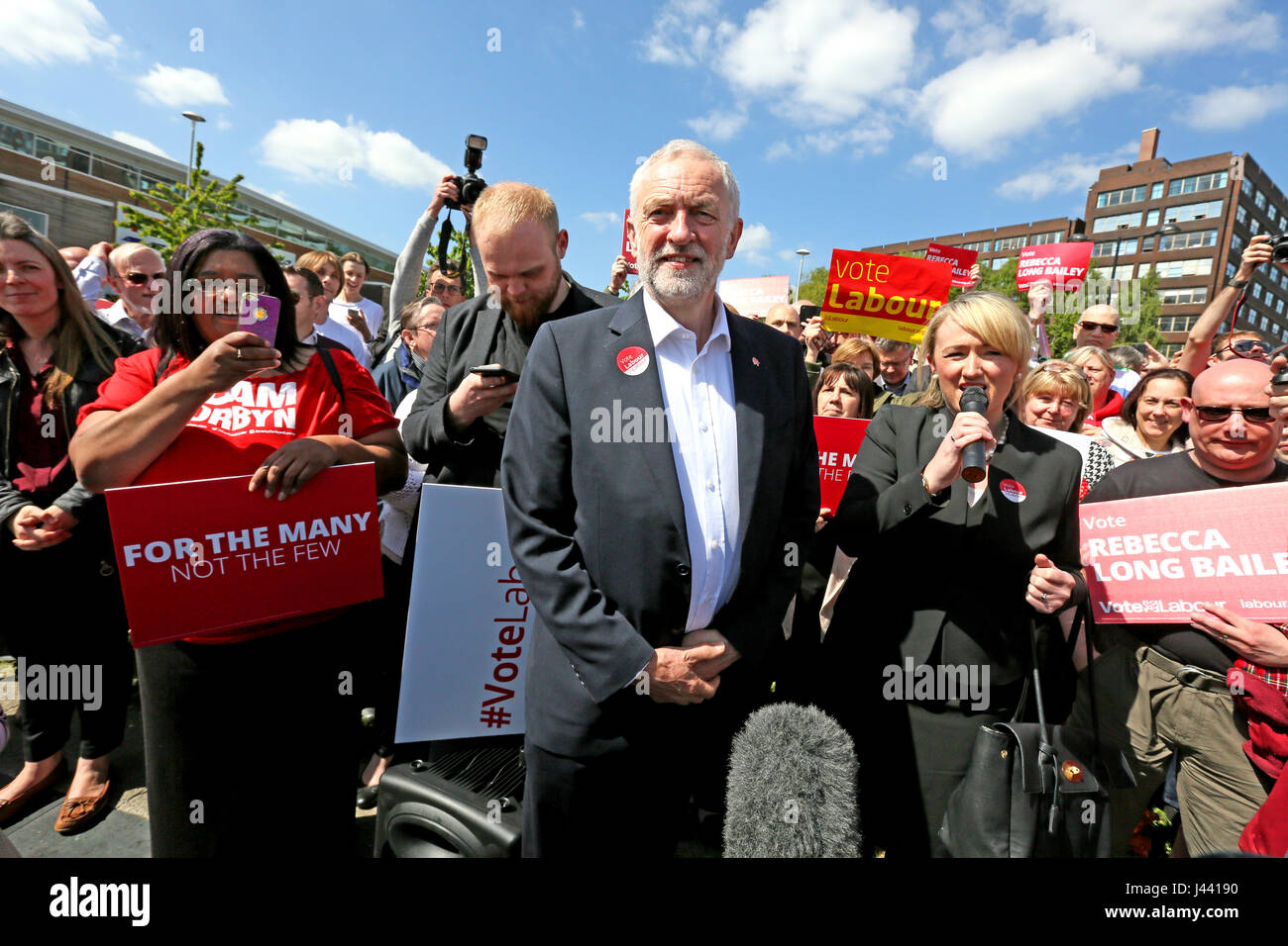 Salford, UK. 9th May, 2017. Rebecca Long Bailey introduces and welcomes ...
