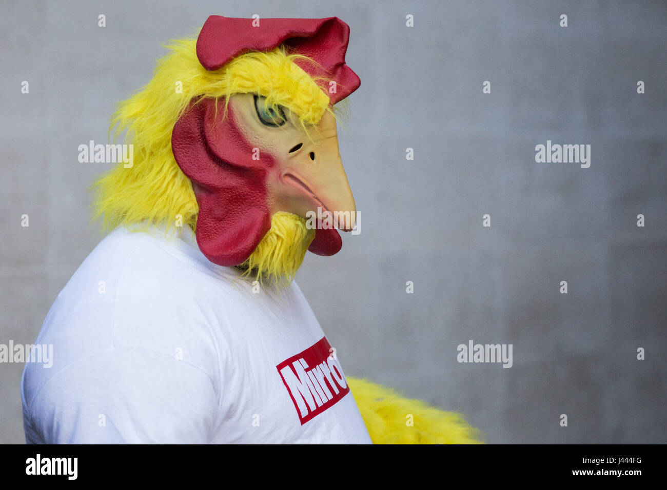 London, UK. 9th May, 2017. 'Mirror Chicken' protests outside the BBC's ...