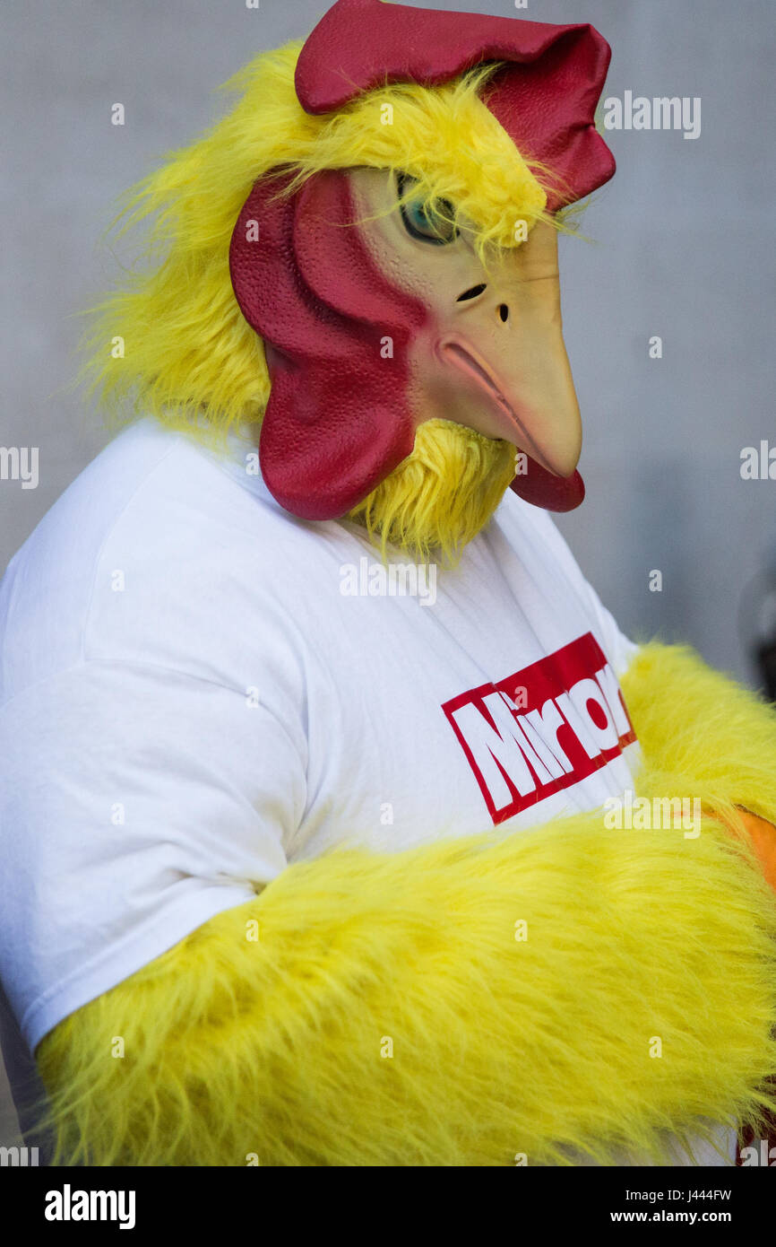 London, UK. 9th May, 2017. 'Mirror Chicken' protests outside the BBC's ...