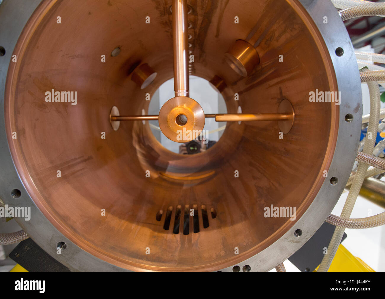 Geneva, Switzerland. 9th May, 2017. A photographer takes photos of the prototype of a drift tube ...