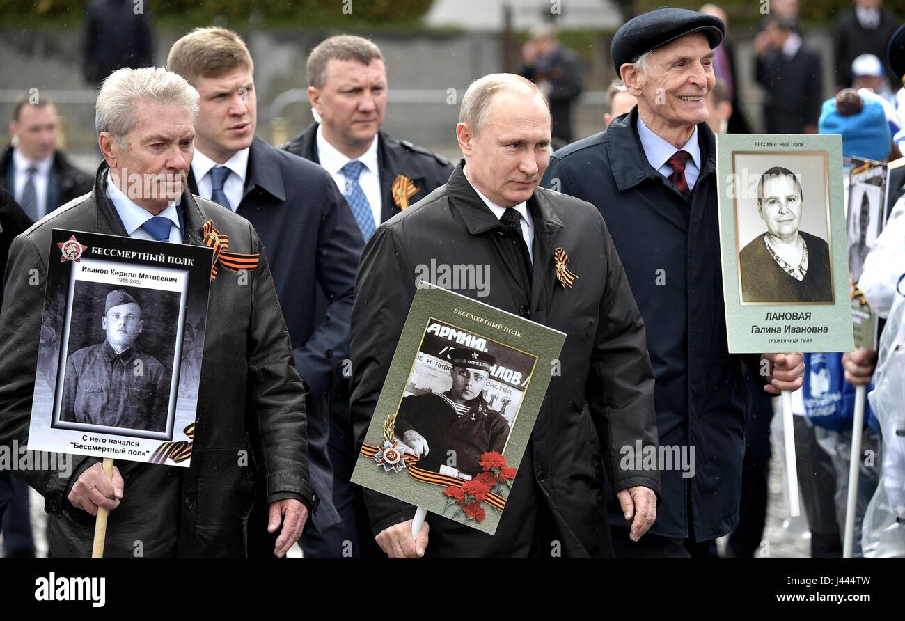 Moscow, Russia. 9th May, 2017. Russian President Vladimir Putin, holds ...