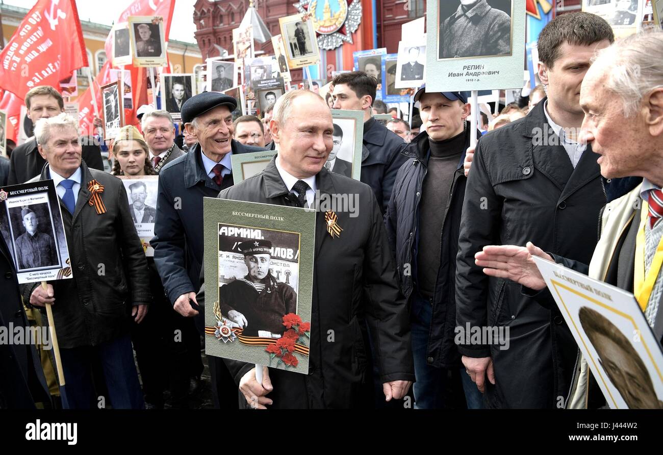 Moscow, Russia. 9th May, 2017. Russian President Vladimir Putin, holds ...