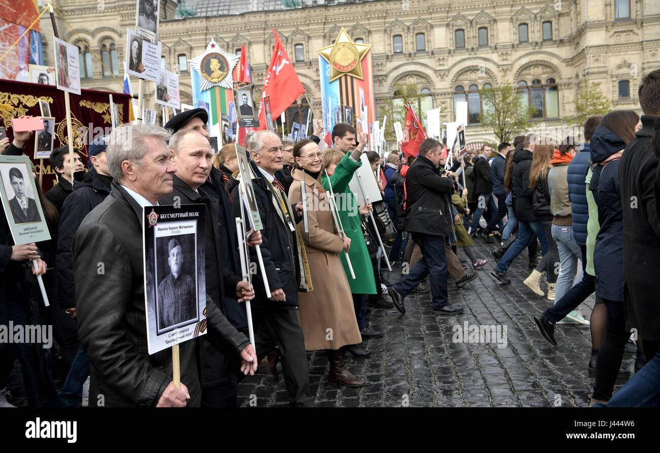 Moscow, Russia. 9th May, 2017. Russian President Vladimir Putin, holds ...