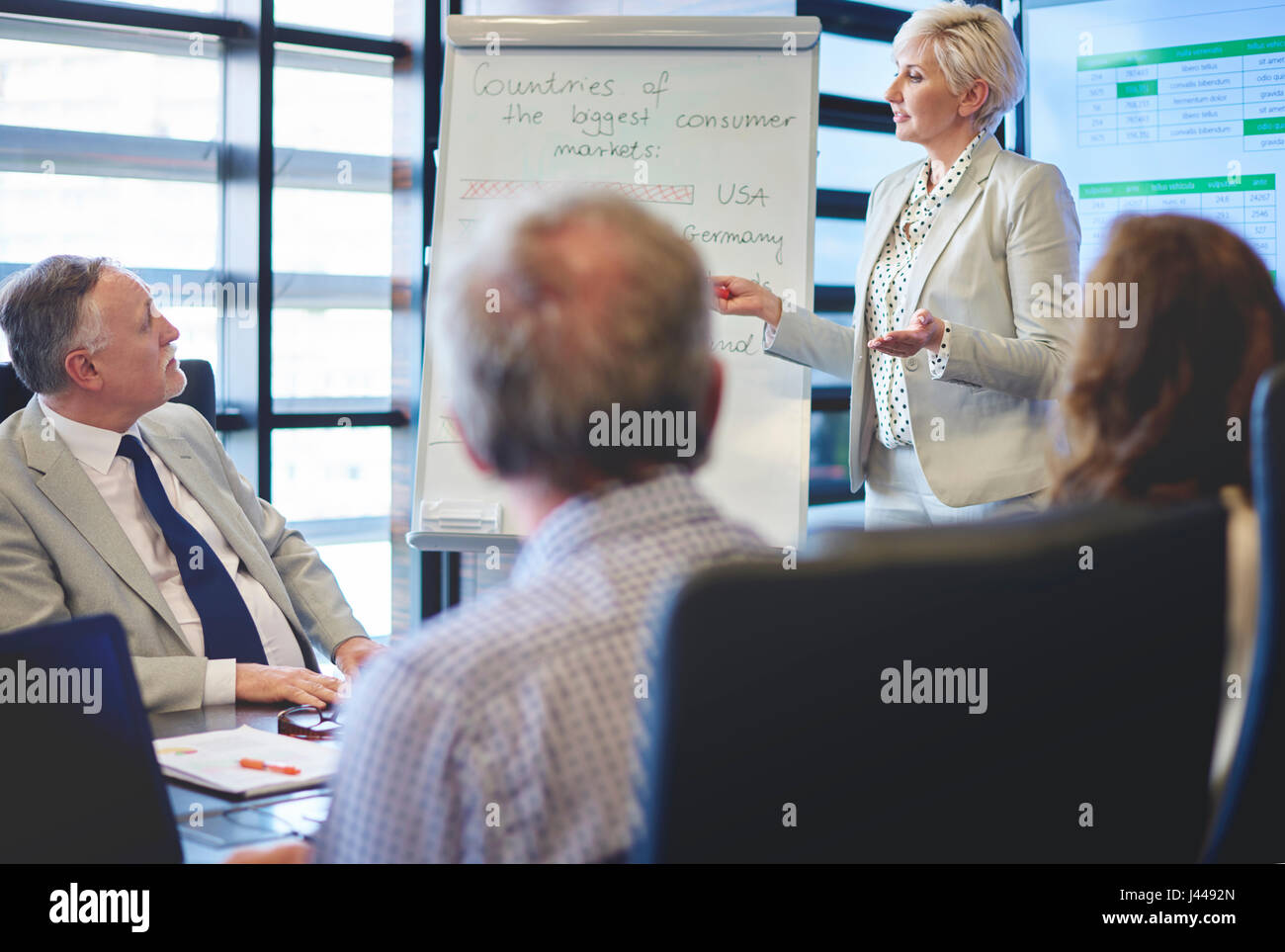Business woman guiding in business meeting Stock Photo - Alamy
